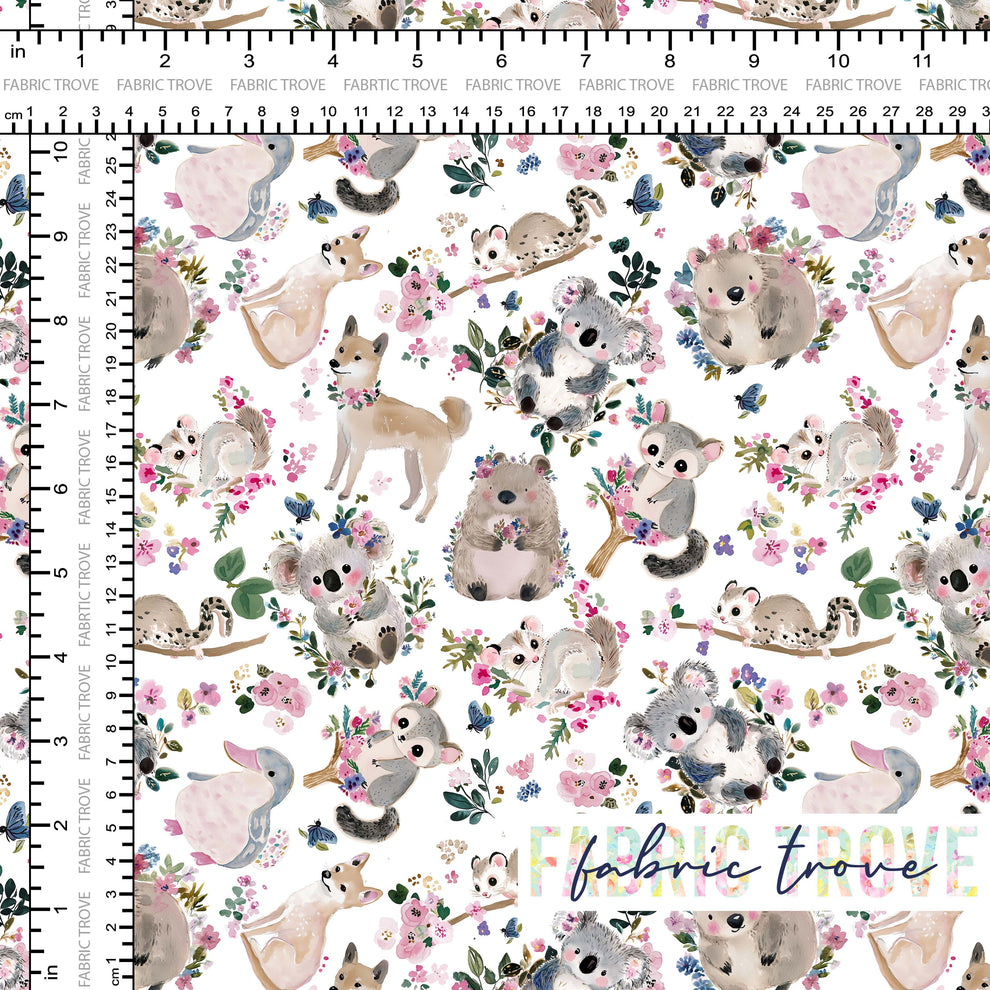 Buy Pretty Aussie Critters White Cotton Fabric | Fabric Trove