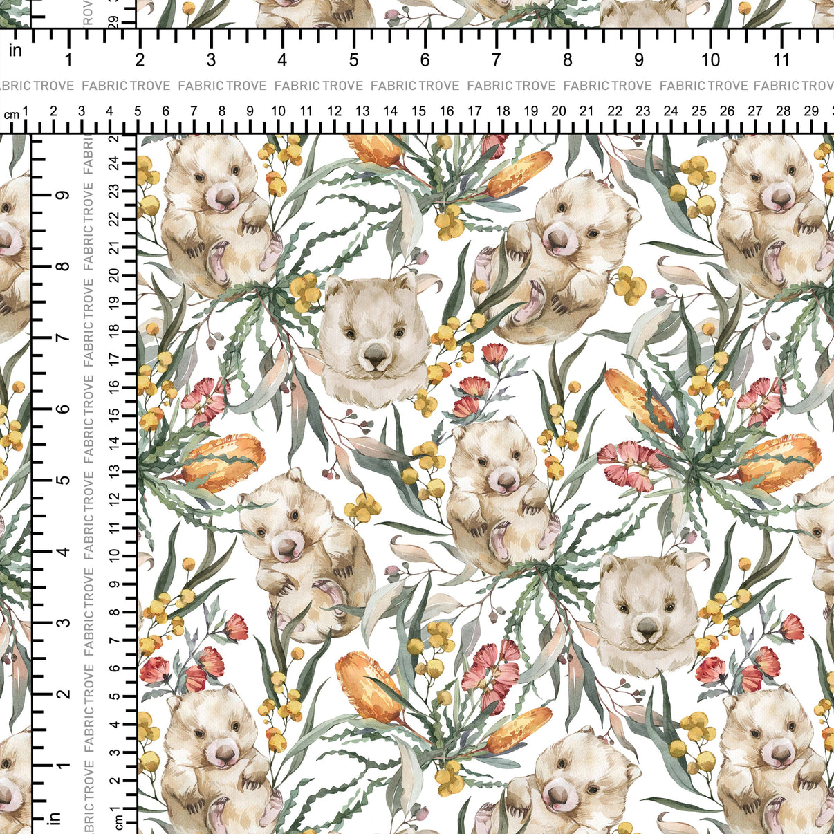 Buy Wombat Dreams White Cotton Fabric | Fabric Trove