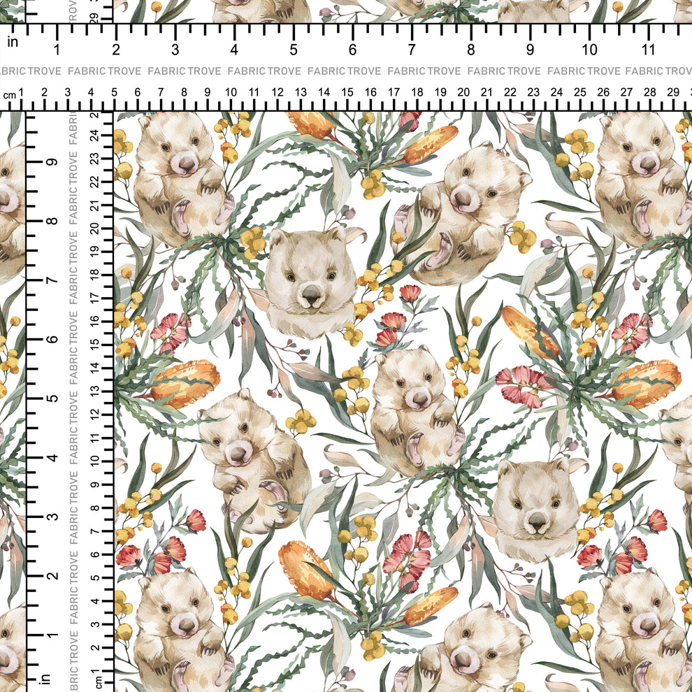 Buy Wombat Dreams White Cotton Fabric | Fabric Trove